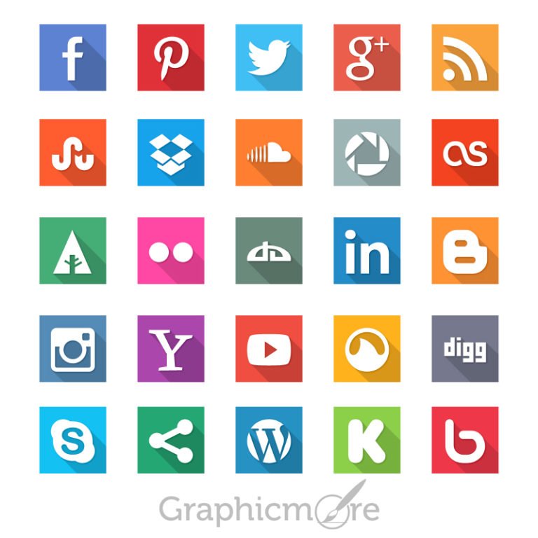 25 Social Media Flat Icon Set Design Free Download by GraphicMore