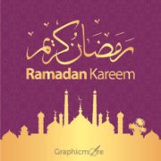 Ramadan Kareem Purple Banner with Golden Details Free Vector