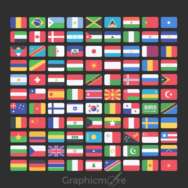 99 National Flag Icons Set Design Free PSD Download