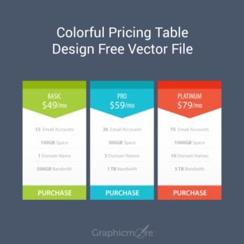 Colorful Pricing Table Design Free Vector File Download