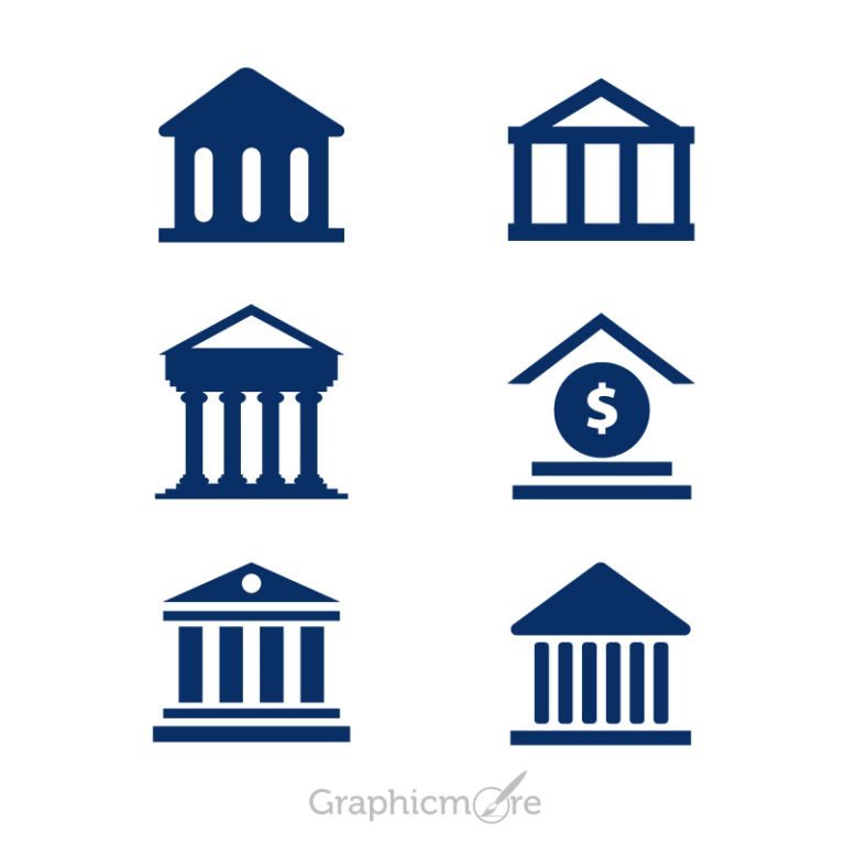 Bank Building Icons Set Design Free Vector File by GraphicMore